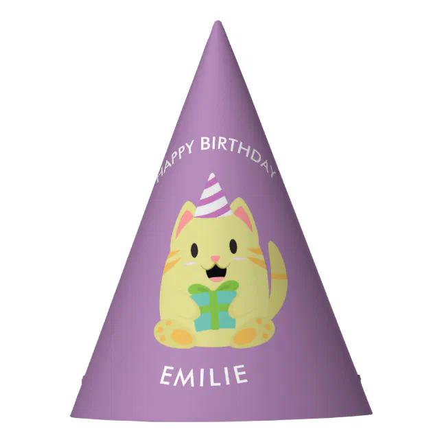 Cute Yellow Cat Kids Birthday Party Hat | Zazzle