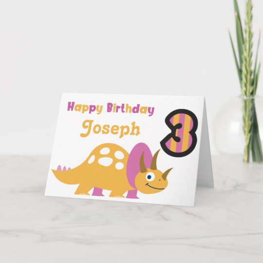 Cute Yellow Dinosaur 3rd Birthday Card | Zazzle.com