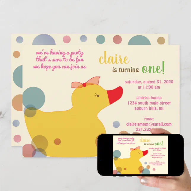 Cute Yellow Duck Birthday Party Invitation | Zazzle