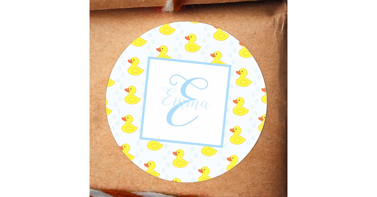 Cute Yellow Duck Pattern Monogram Baby Girl Classic Round Sticker | Zazzle