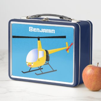 Cute yellow happy cartoon helicopter metal lunch box | Zazzle