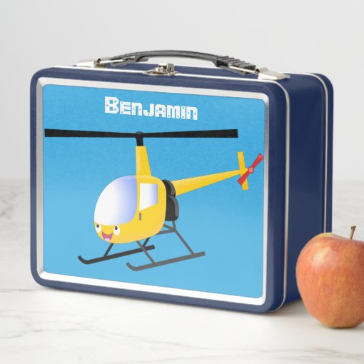 Cute yellow happy cartoon helicopter metal lunch box | Zazzle