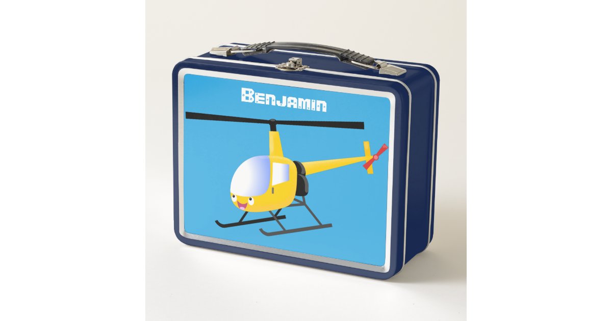 Cute yellow happy cartoon helicopter metal lunch box | Zazzle
