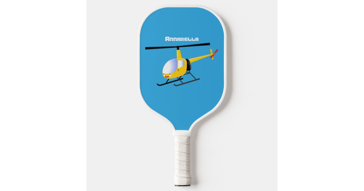 Cute yellow happy cartoon helicopter pickleball paddle | Zazzle