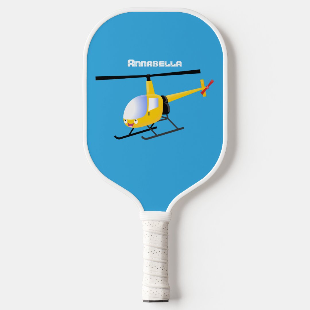Cute yellow happy cartoon helicopter pickleball paddle | Zazzle