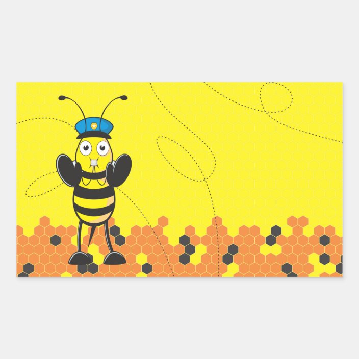 Cute Yellow Happy Police Bee Blowing Whistle Rectangular Sticker ...