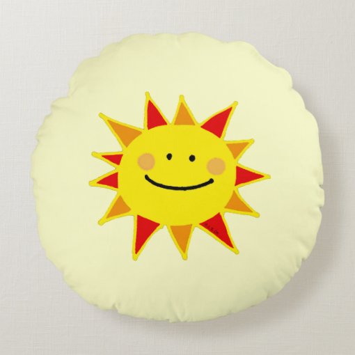 cute yellow happy sun cartoon round pillow | Zazzle
