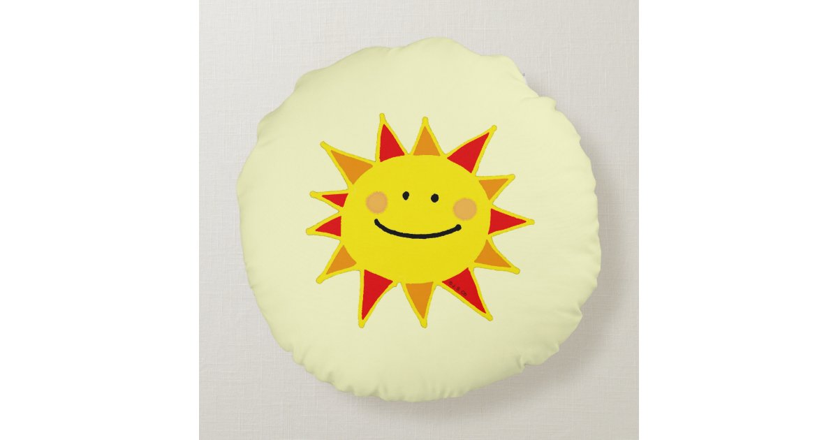cute yellow happy sun cartoon round pillow | Zazzle