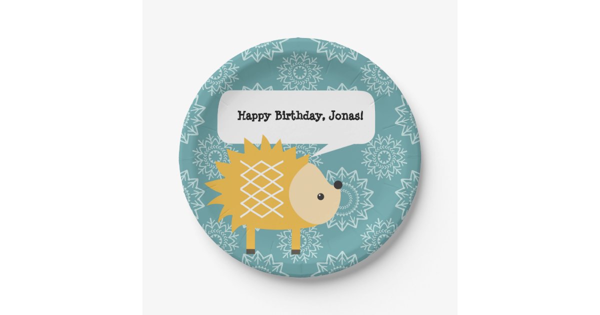Cute Yellow Hedgehog Personalized Party Plates | Zazzle