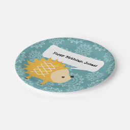 Cute Yellow Hedgehog Personalized Party Plates | Zazzle