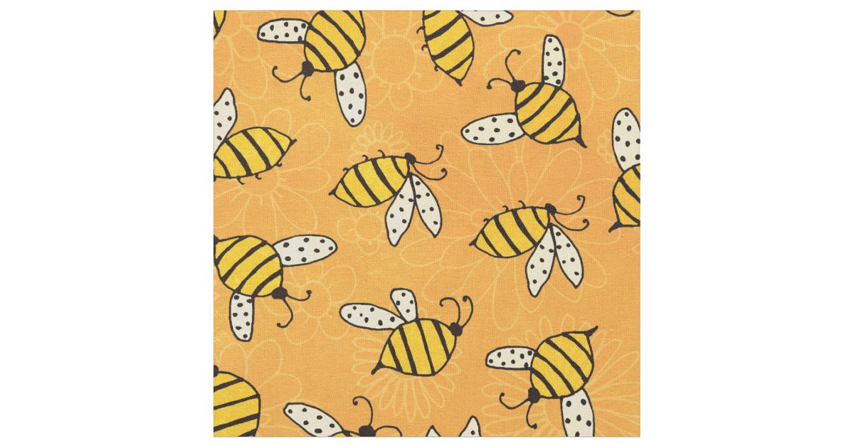 Cute Yellow Honey Bee Pattern Fabric | Zazzle