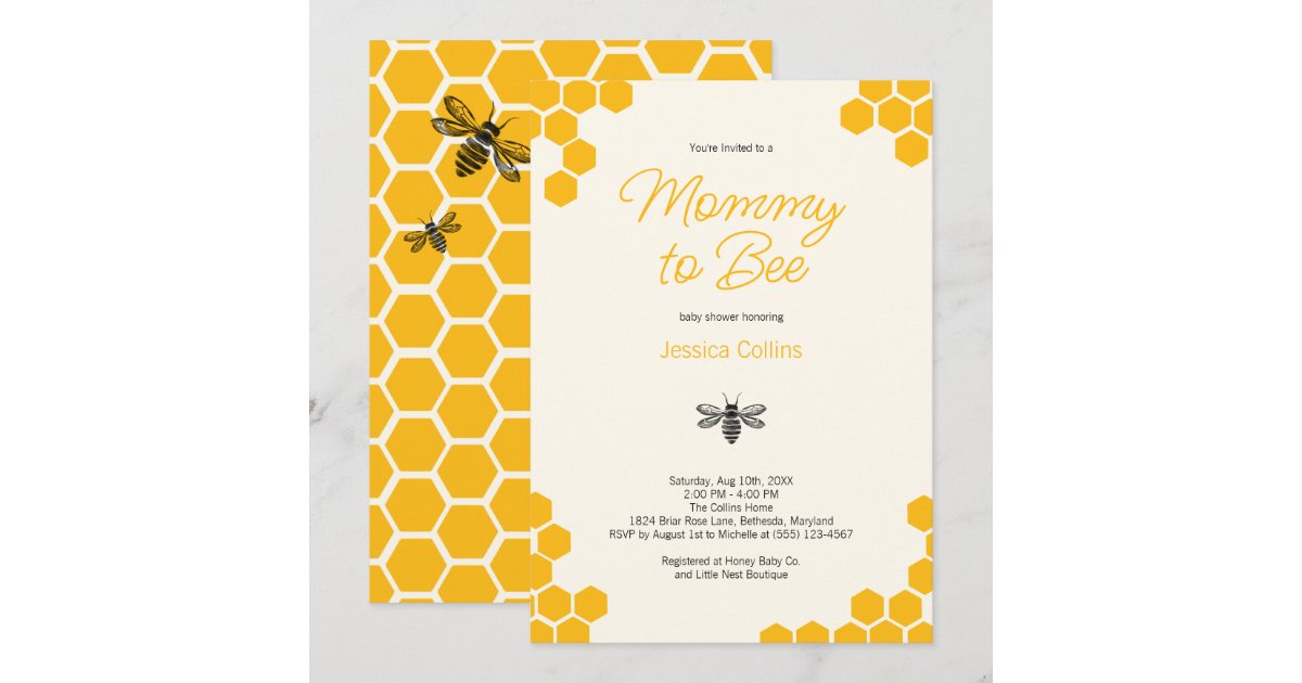 Cute Yellow Honeycomb Mommy to Bee Baby Shower Invitation | Zazzle