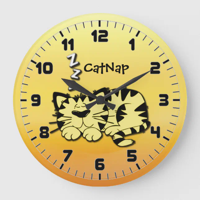Cute Yellow Kitty Cat Nap Wall Clock | Zazzle