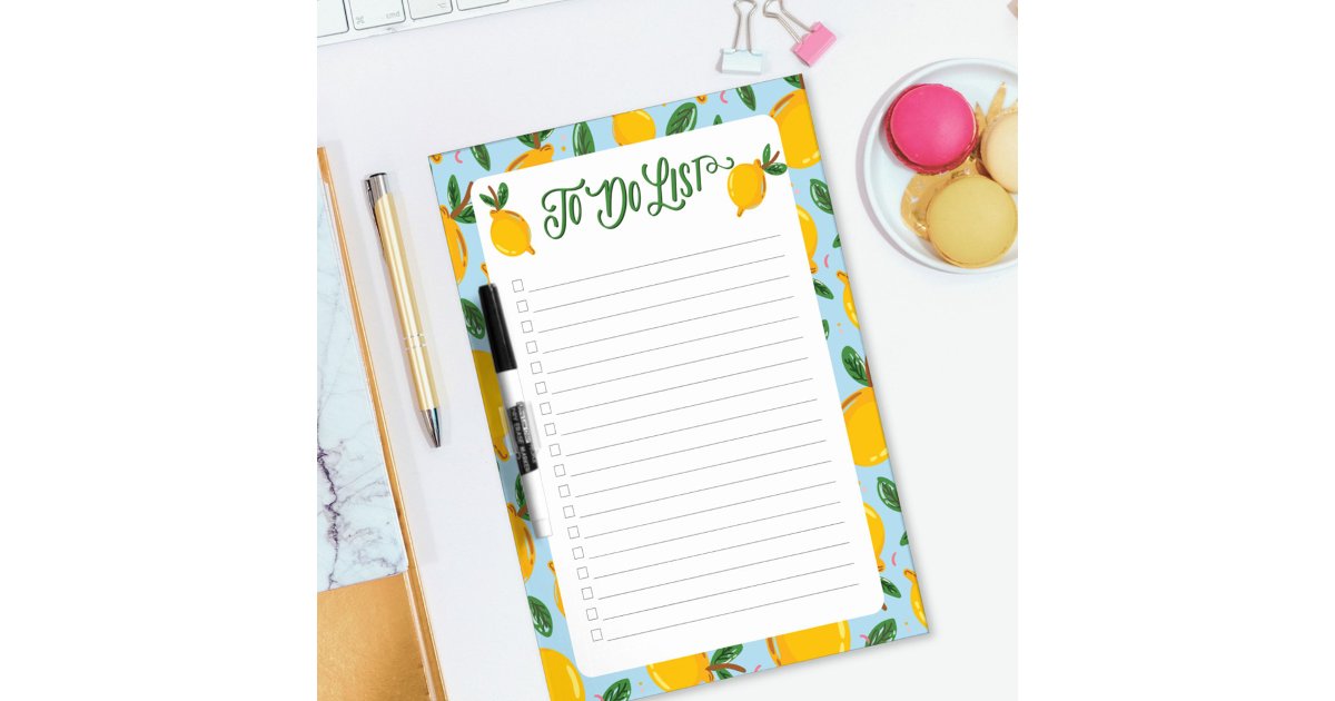 Cute Yellow Lemon To do List Checklist Lined Dry Erase Board | Zazzle