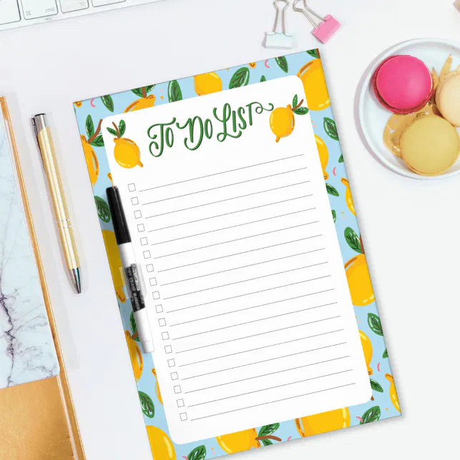 Cute Yellow Lemon To do List Checklist Lined Dry Erase Board | Zazzle