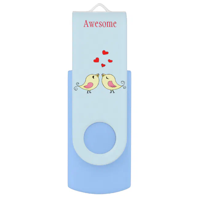 Cute yellow little birds & hearts on light blue flash drive | Zazzle