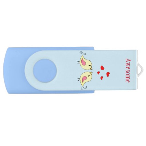 Cute yellow little birds & hearts on light blue flash drive | Zazzle