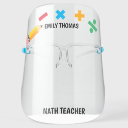 Cute Yellow Pencil Math Teacher Custom Name Face Shield | Zazzle