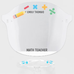 Cute Yellow Pencil Math Teacher Custom Name Face Shield | Zazzle