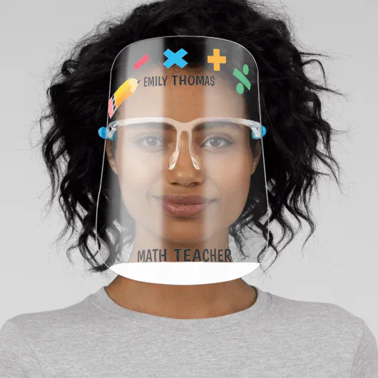 Cute Yellow Pencil Math Teacher Custom Name Face Shield | Zazzle