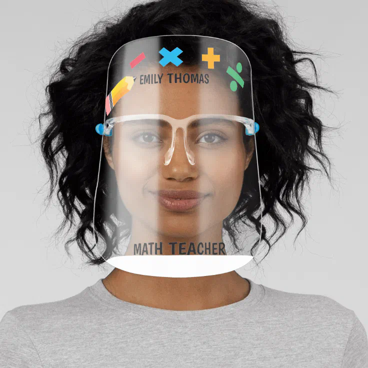 Cute Yellow Pencil Math Teacher Custom Name Face Shield | Zazzle