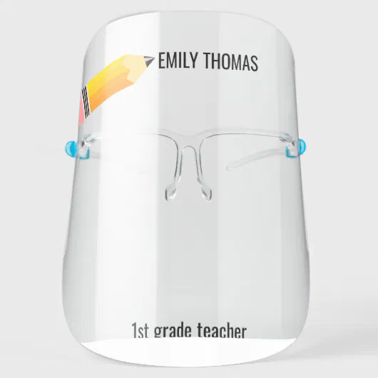 Cute Yellow Pencil School Teacher Custom Name Face Shield | Zazzle