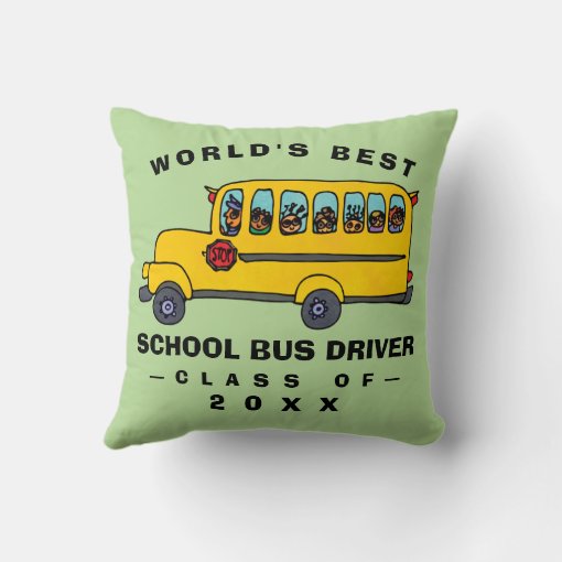 Cute Yellow School Bus Worlds Best Bus Driver Throw Pillow | Zazzle