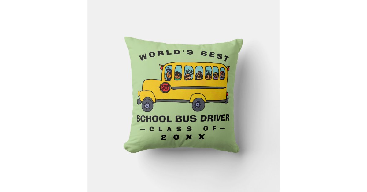 Cute Yellow School Bus Worlds Best Bus Driver Throw Pillow | Zazzle