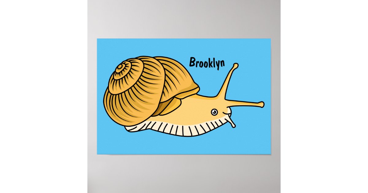 Cute yellow snail cartoon illustration poster | Zazzle