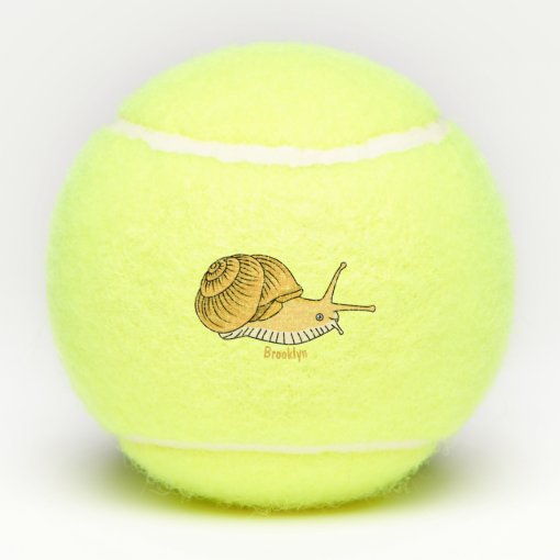 Cute yellow snail cartoon illustration tennis balls | Zazzle