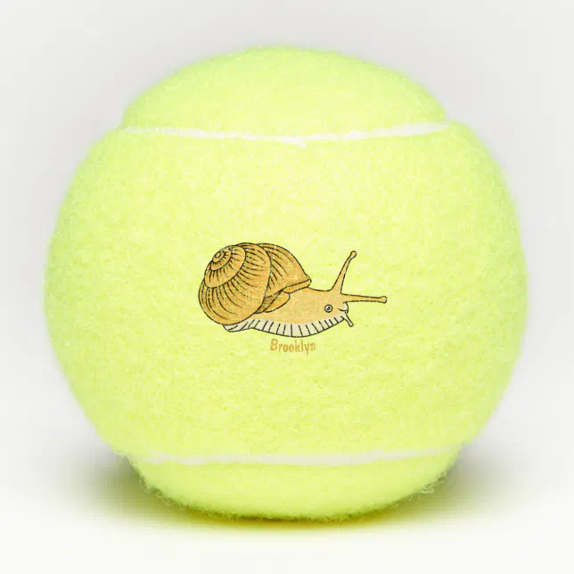 Cute yellow snail cartoon illustration tennis balls | Zazzle