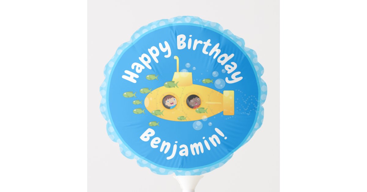 Cute yellow submarine cartoon personalized balloon | Zazzle
