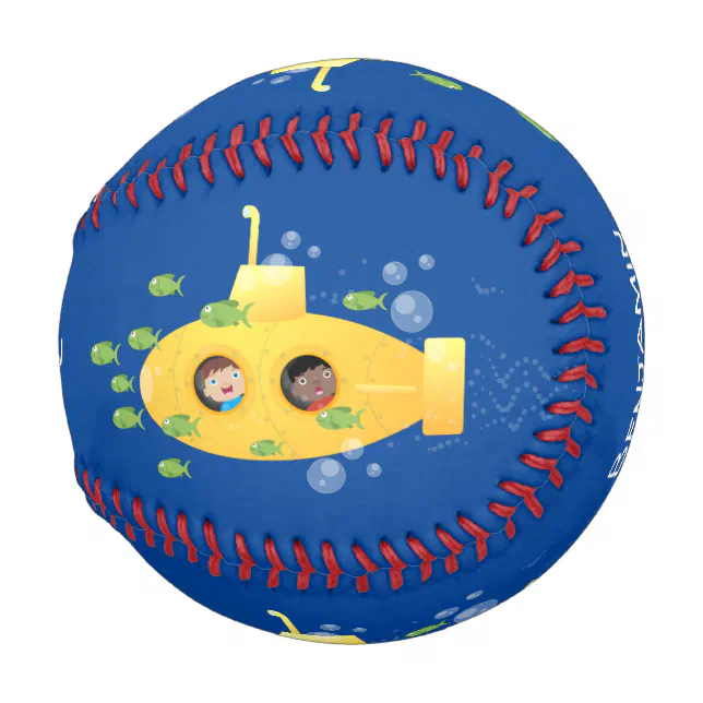 Cute yellow submarine fish cartoon illustration baseball | Zazzle