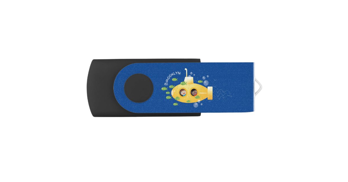 Cute yellow submarine fish cartoon illustration flash drive | Zazzle
