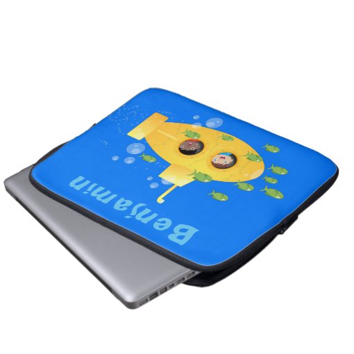 Cute yellow submarine fish cartoon illustration laptop sleeve | Zazzle