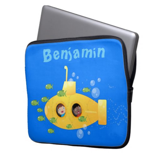 Cute yellow submarine fish cartoon illustration laptop sleeve | Zazzle