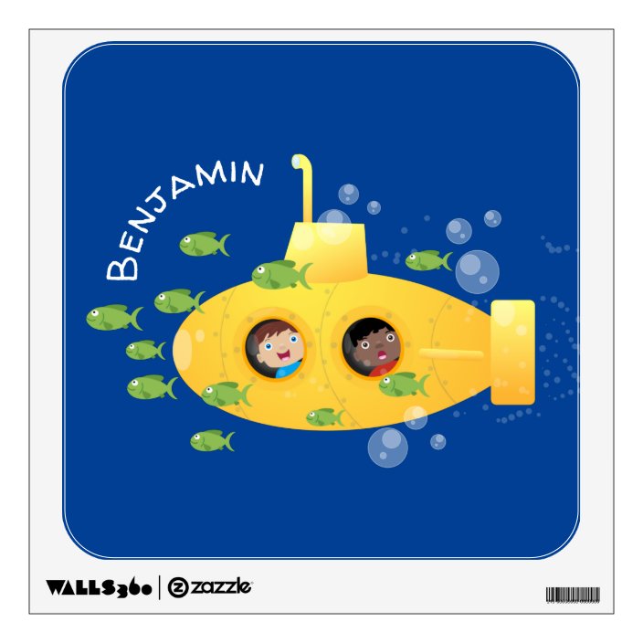Cute yellow submarine fish cartoon illustration wall decal | Zazzle.com