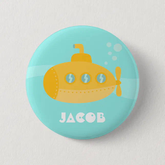 Cute Yellow Underwater Submarine Vessel Button | Zazzle