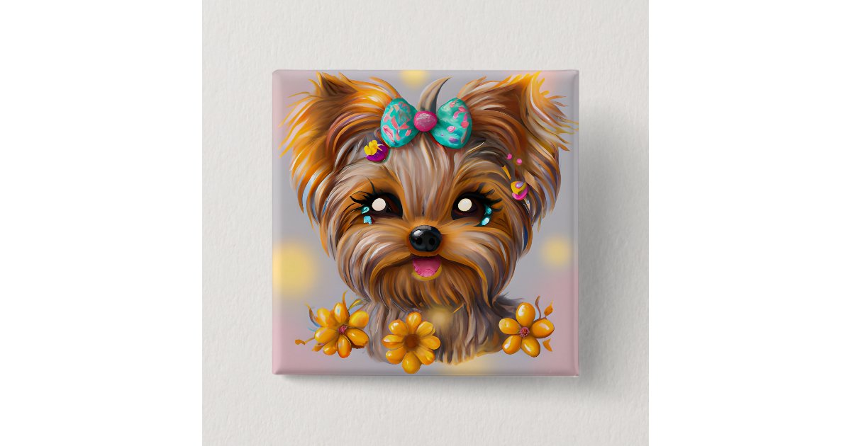 Cute Yorkie Kawaii Puppy Button | Zazzle