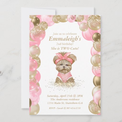 Cute Yorkie Two Cute Balloon Birthday Party Invitation | Zazzle