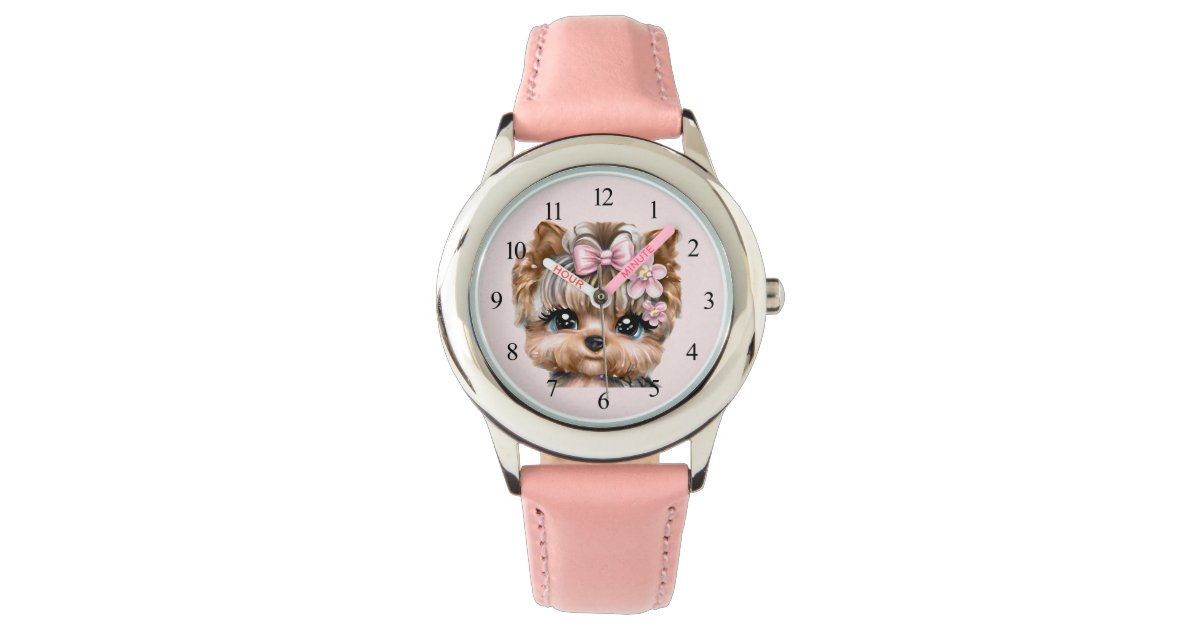Cute Yorkie With a Pink Bow Watch | Zazzle