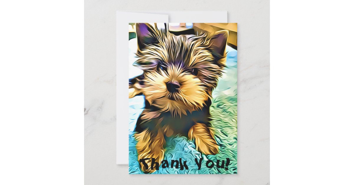 Cute Yorkie Yorkshire Puppy Digital Art Thank You Card | Zazzle