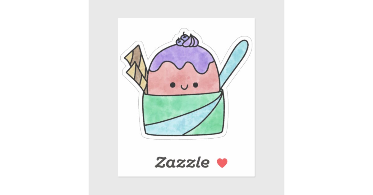 Cute yummy ice cream cup sticker | Zazzle