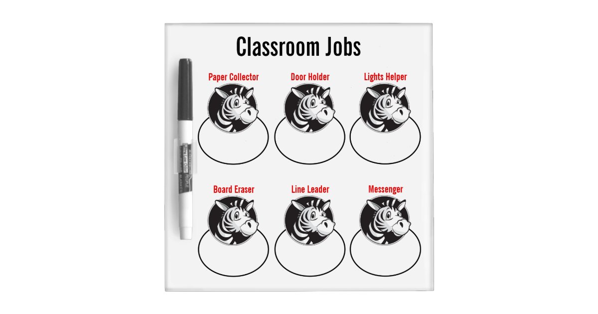 Cute Zebra Classroom Jobs for Students Dry Erase Board | Zazzle
