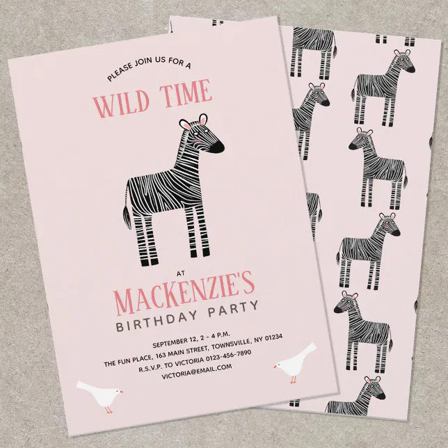 Cute Zebra Girl Birthday Party Invitation | Zazzle