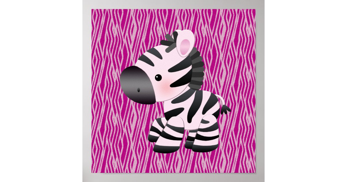 Cute Zebra & Pink Animal Print Poster | Zazzle