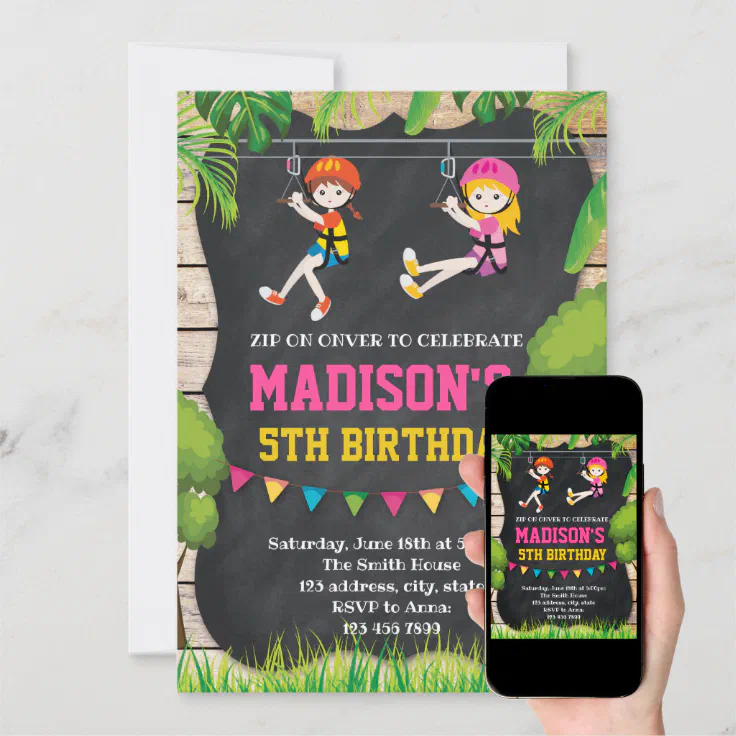 Cute zip line invitation | Zazzle