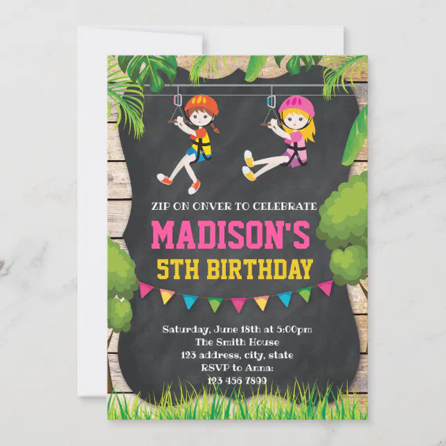 Cute zip line invitation | Zazzle