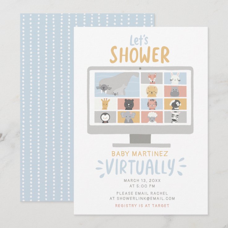 Cute zoom animals computer virtual baby shower invitation | Zazzle