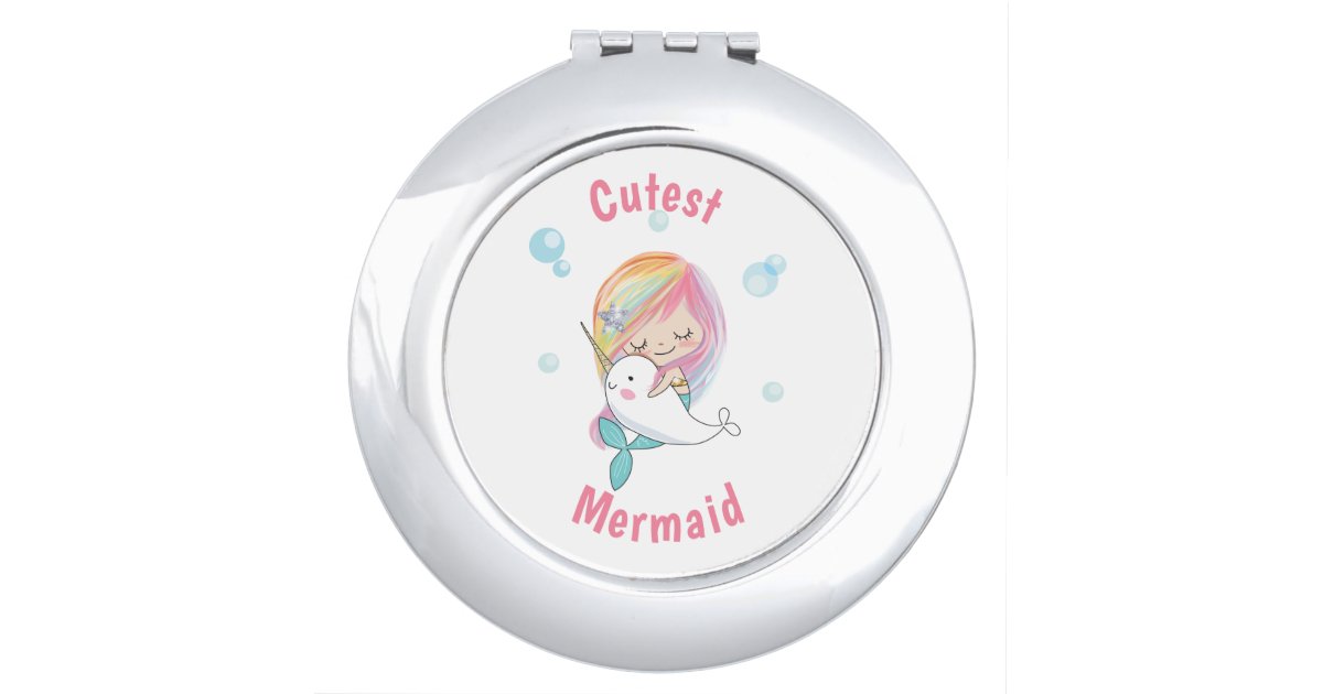 Cutest mermaid compact mirror mermaid and narwhal | Zazzle